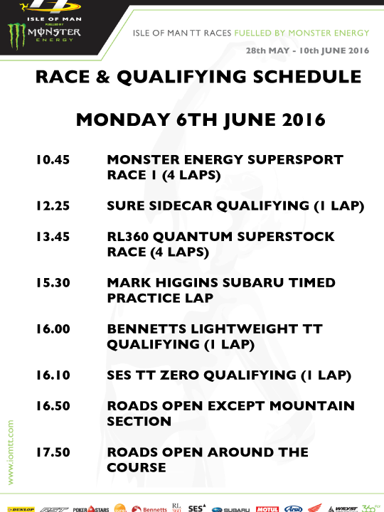 Monday Race Schedule - iomtt.com: The World's #1 TT Website